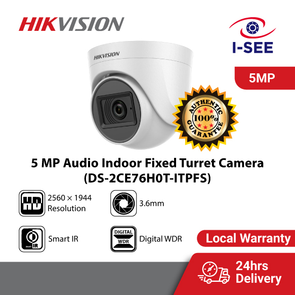 Hikvision 5 MP Audio Indoor Fixed Turret CCTV Camera DS-2CE76H0T-ITPFS Indoor Analog 4 in 1 3 ...