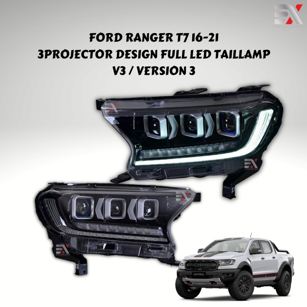 FORD RANGER T7 16-19 -- LED HEADLAMP (3PROJECTOR - V3) | Shopee Malaysia