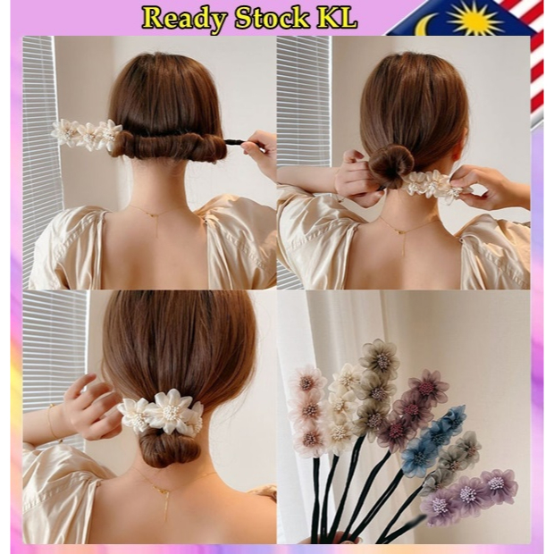 Hair Bun Maker Flower Pearl Pendant Donut Magic Ikat Rambut Styling ...