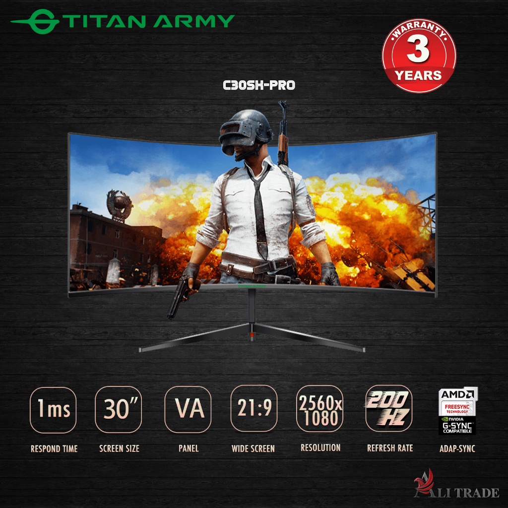 TITAN ARMY 30” Curved VA WFHD 200Hz 1ms 92%sRGB Adaptive Sync R1800 ...