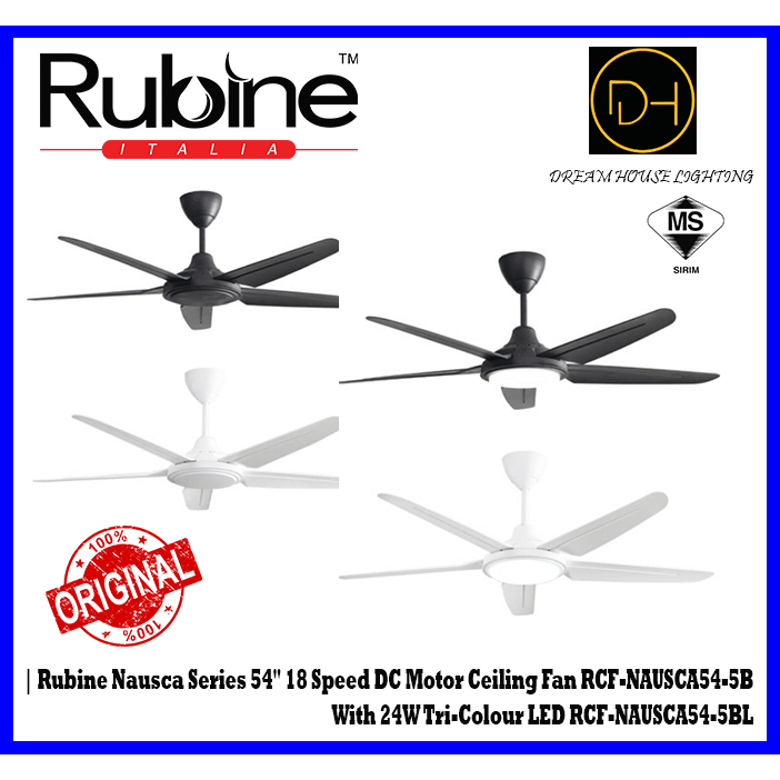 Rubine Nausca Series 54" 18 Speed DC Motor Ceiling Fan RCF-NAUSCA54-5B | With 24W Tri-Colour LED ...