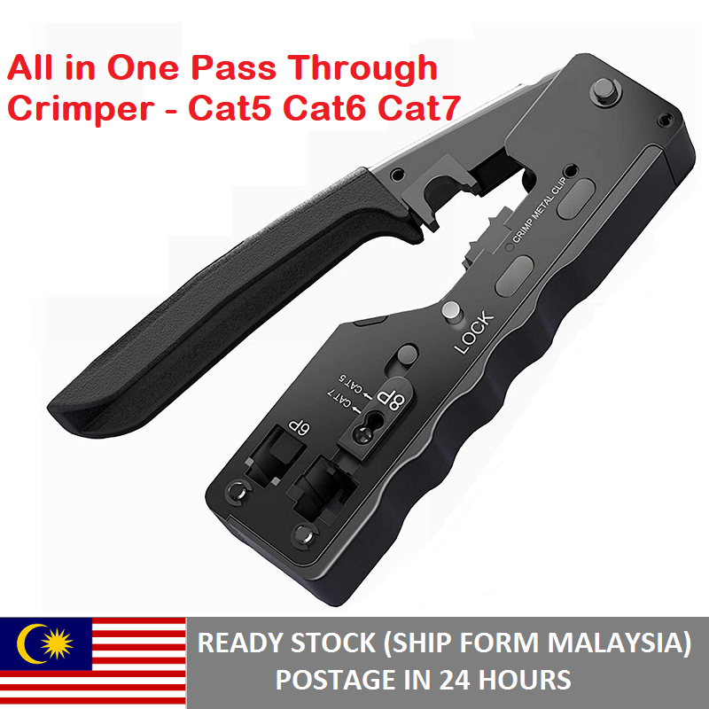 CAT5e/CAT6/CAT7 All-in-One Crimper for Pass-Through RJ11/RJ12/RJ45 ...
