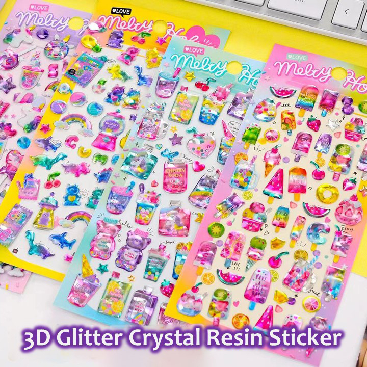 3D Glitter Crystal Resin Sticker Puffy Stickers Cute Bubble Stickers ...