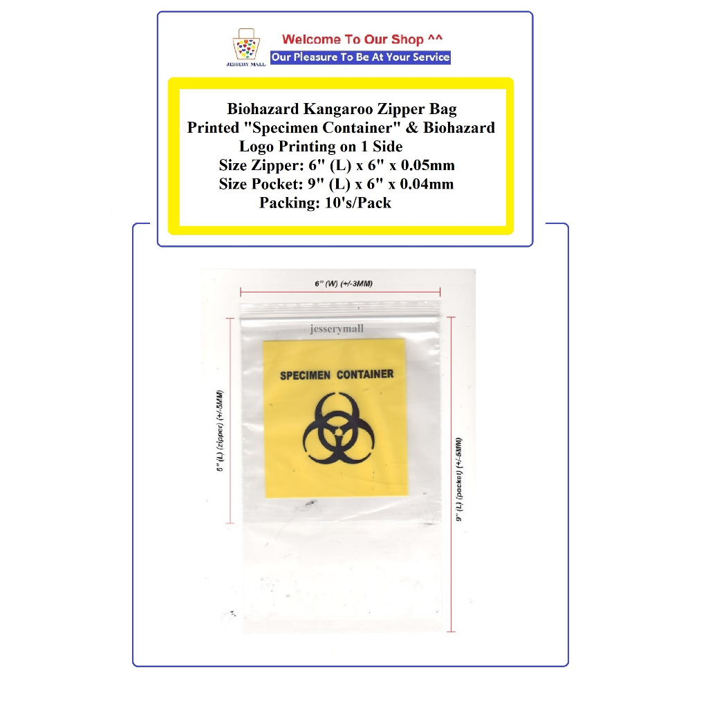 Biohazard Kangaroo Zipper Bag With Pocket; Size Zipper: 6"(L)x6"; Size ...