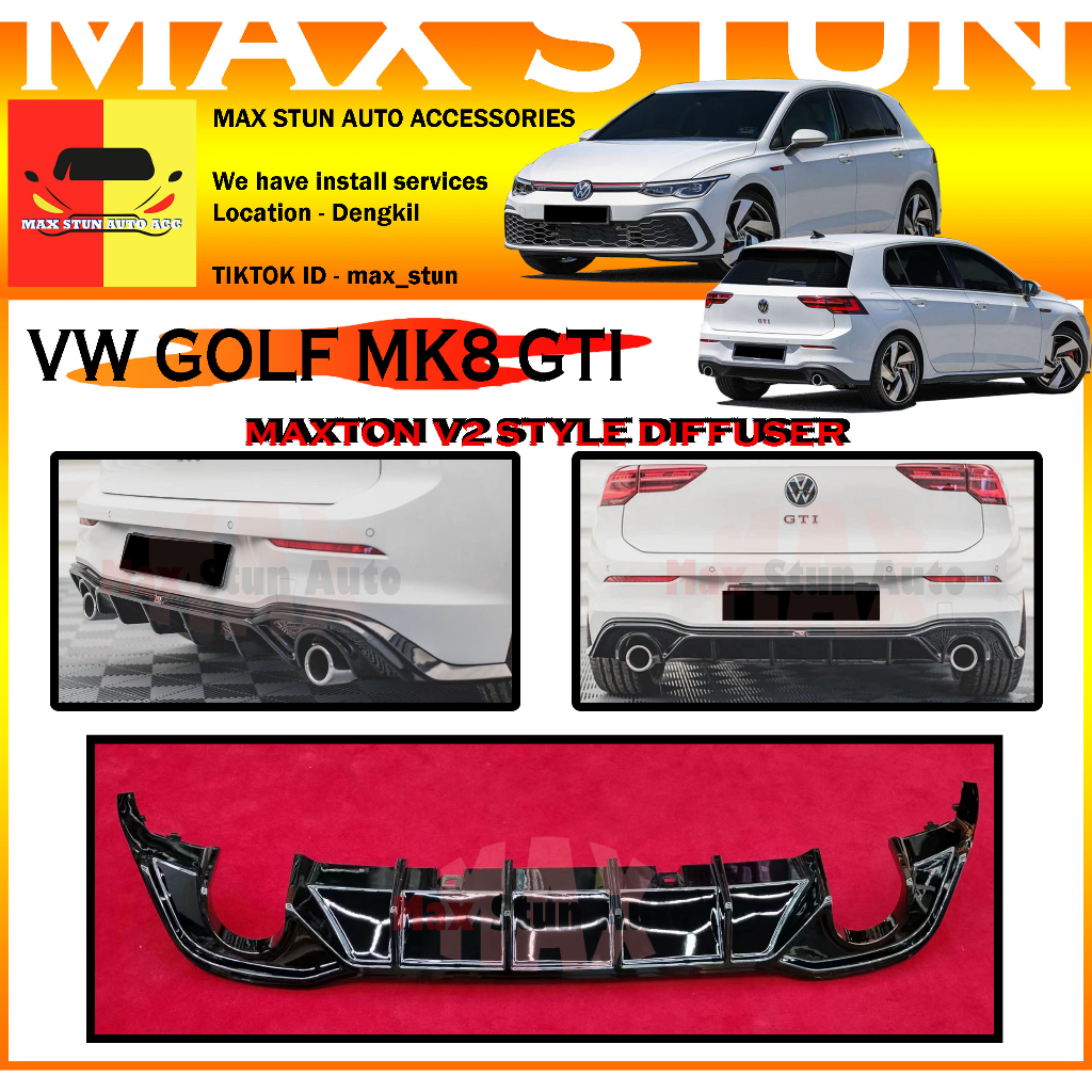 VOLKSWAGEN GOLF MK8 GTI R LINE MAXTON V2 REAR DIFFUSER BELAKANG MAXTON ...