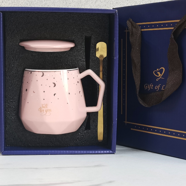 【Spot】Creative European Ceramic Mug Diamond Cup Couple Cup Coffee Cup ...