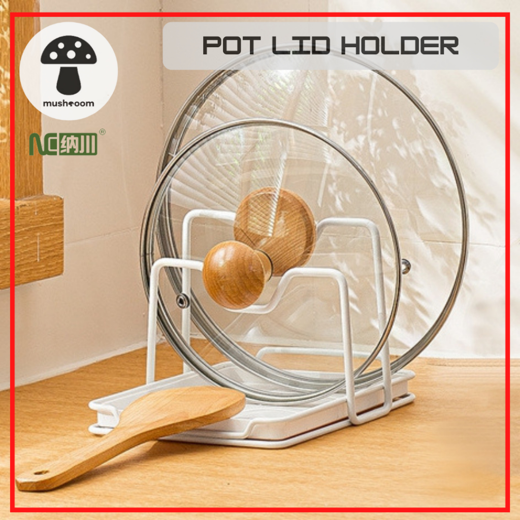 Dual Layer Pot Lid Holder Multi-function Spatula Cutting Board Drying Organiser Rack Rak Penutup ...