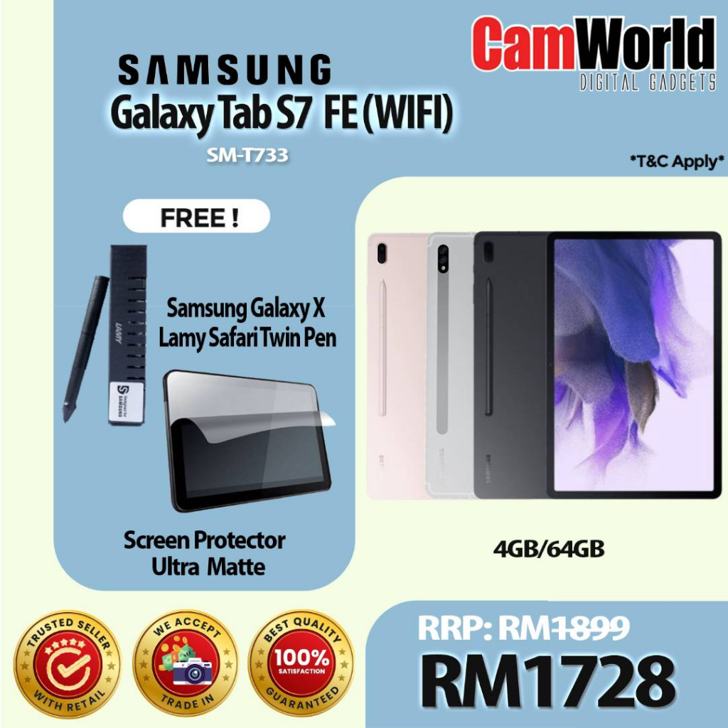 Samsung Galaxy Tab S7 FE ( SM-T733 ) ( 4GB + 64GB ) With Ultra Matte ...