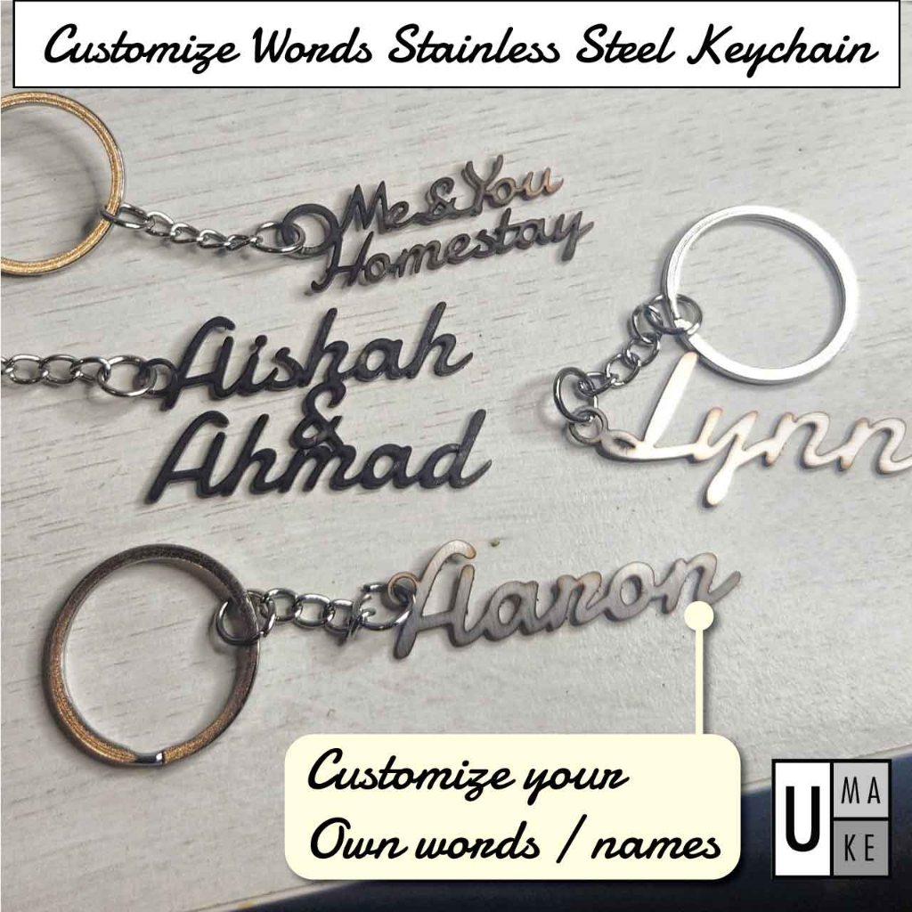 Simple Customize words Stainless Steel Keychain | Rantai Kunci Couple ...