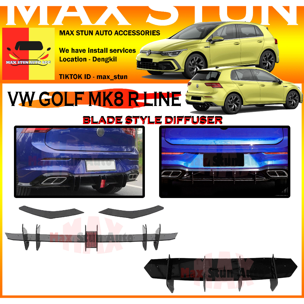 VOLKSWAGEN GOLF MK8 R LINE REAR DIFFUSER BELAKANG BLADE STYLE SKIRT LIP ...