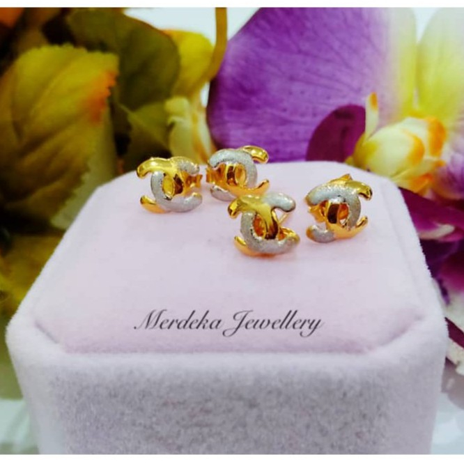 Merdeka 916 Gold 2C Channel Earring / Subang Skru Channel Emas 916 ...
