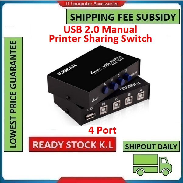 4in1out Push Button USB 2.0 Sharing Switch Selector for Printer Scanner ...
