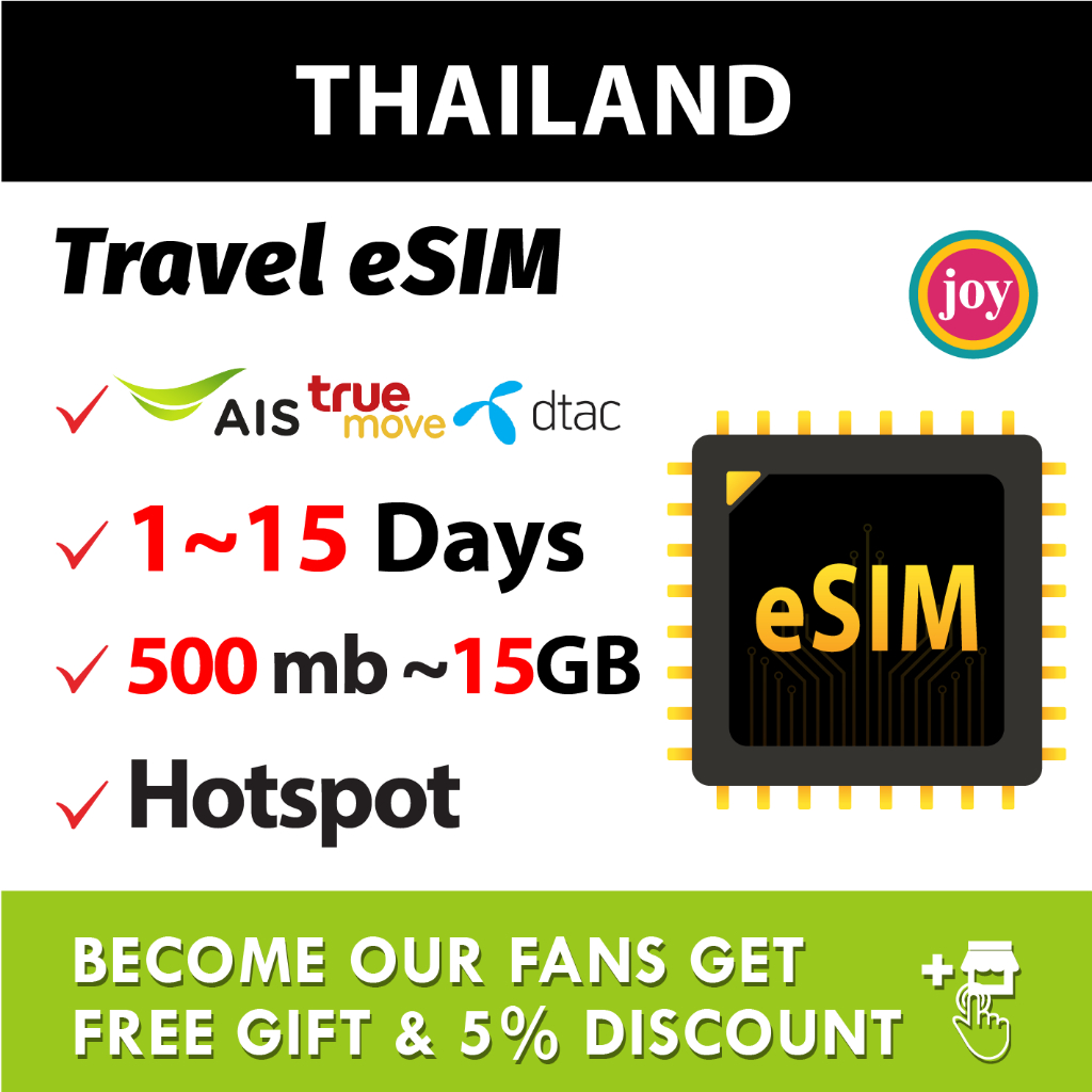 Joytel eSIM【Thailand】【1-15Days】 High Speed Thailand Travel Prepaid Sim ...