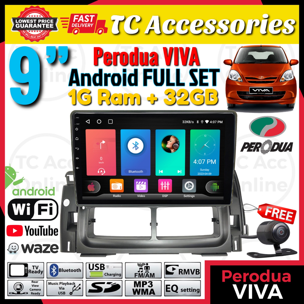 (Perodua Viva) 9" Android 2-DIN Car Player IPS Screen 2GB/4GB Ram ...
