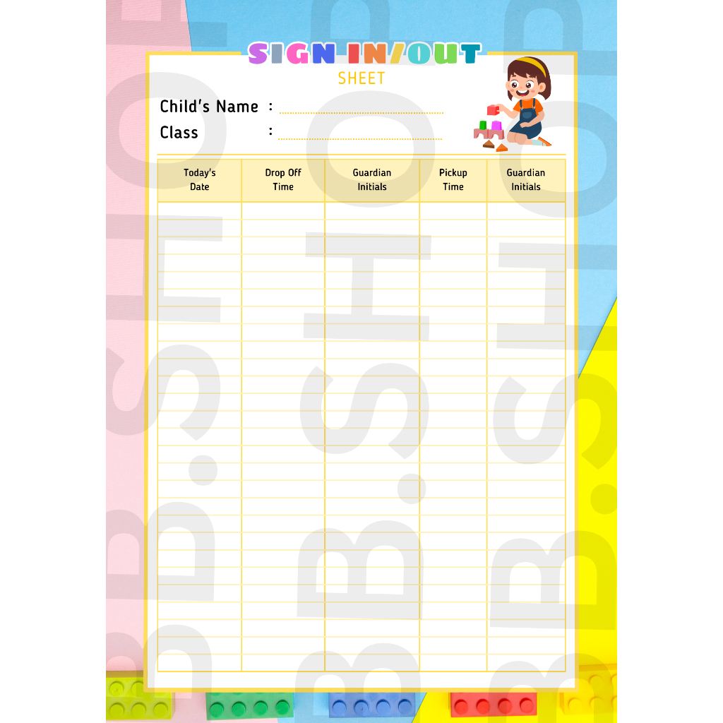TEMPLATE Sign In / Sign Out Sheet Daycare Sign In Sheet, Minimalist ...