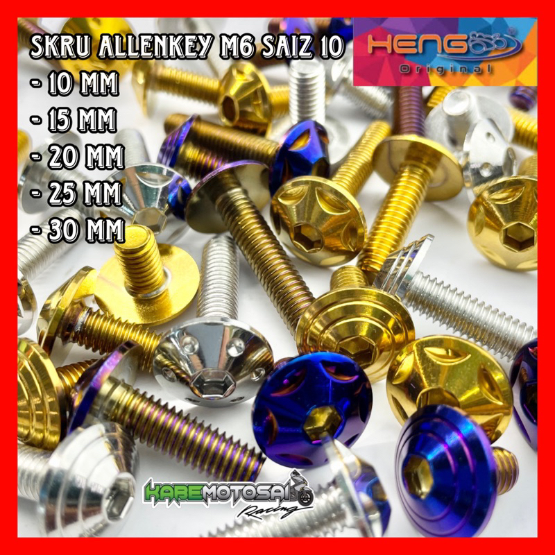 🏁 (1 BIJI) SKRU M6 SAIZ 10 ALLENKEY PAYUNG 🏁 ORIGINAL HENG THAILAND ...