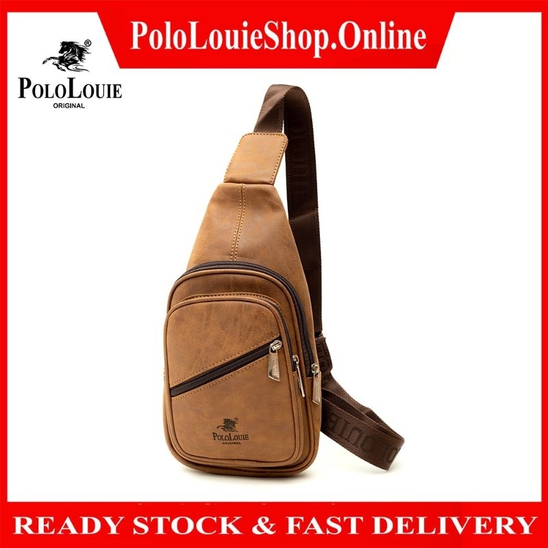Original Polo Louie Men's Crazy Horse Leather Chest Bag Crossbody ...