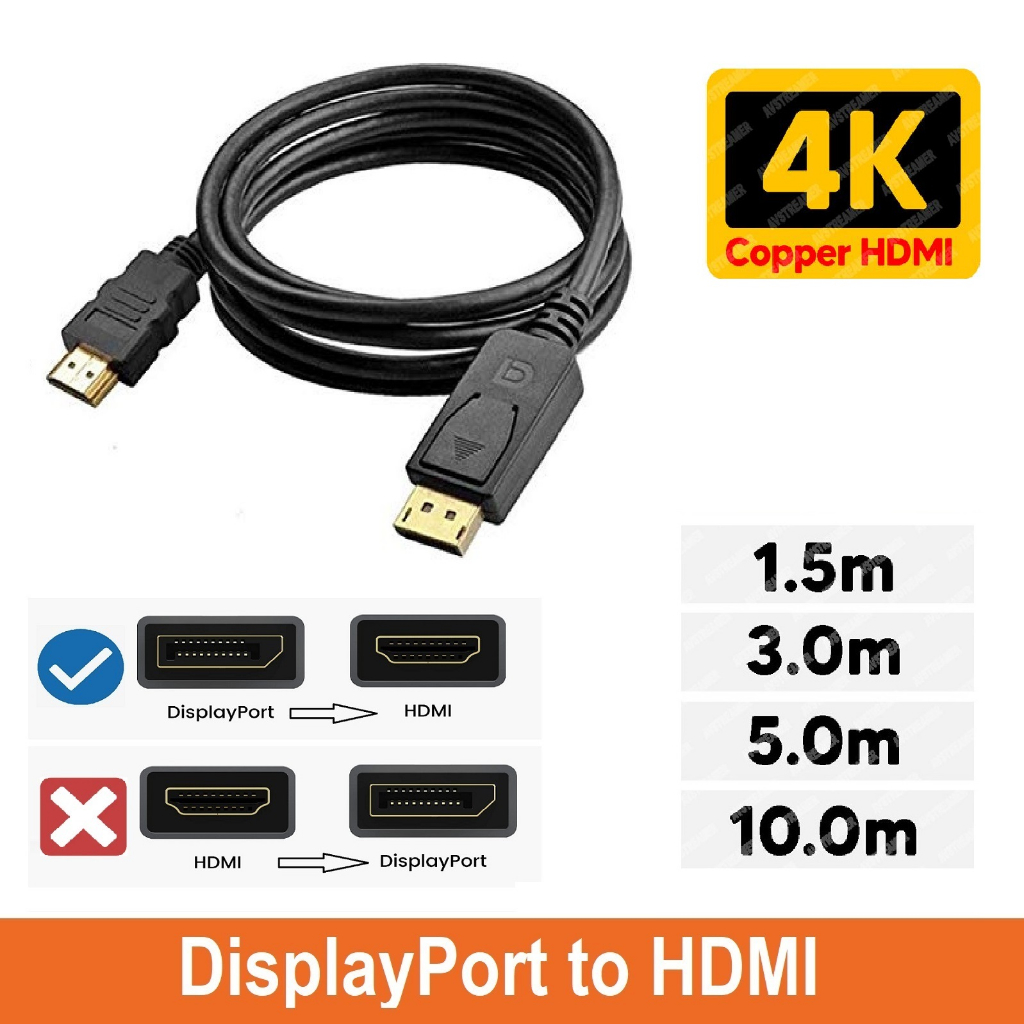 Display Port to HDMI cable, DP to HDMI cable (1.8m/3m/5m) | Shopee Malaysia