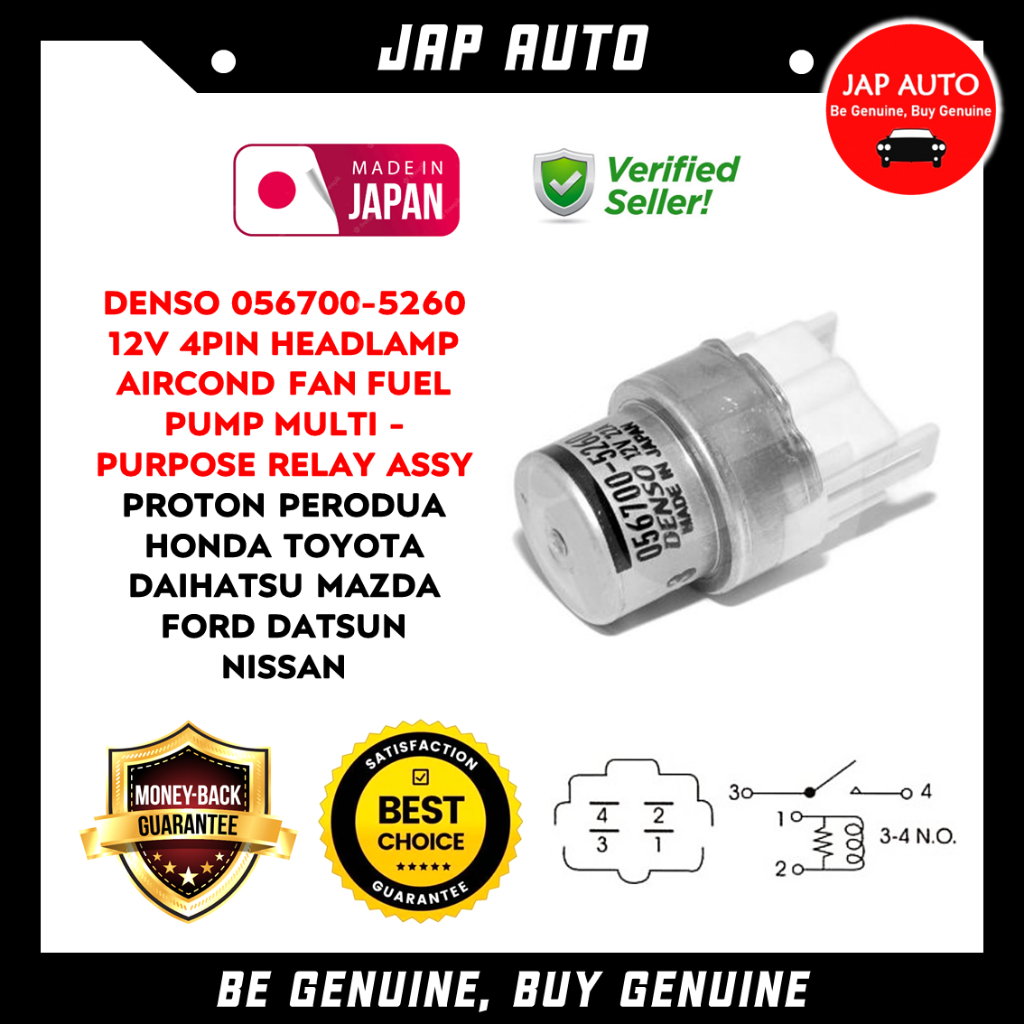 1 Biji Genuine Denso 056700-5260 12V 4PIN Headlamp Aircond Fan Fuel ...