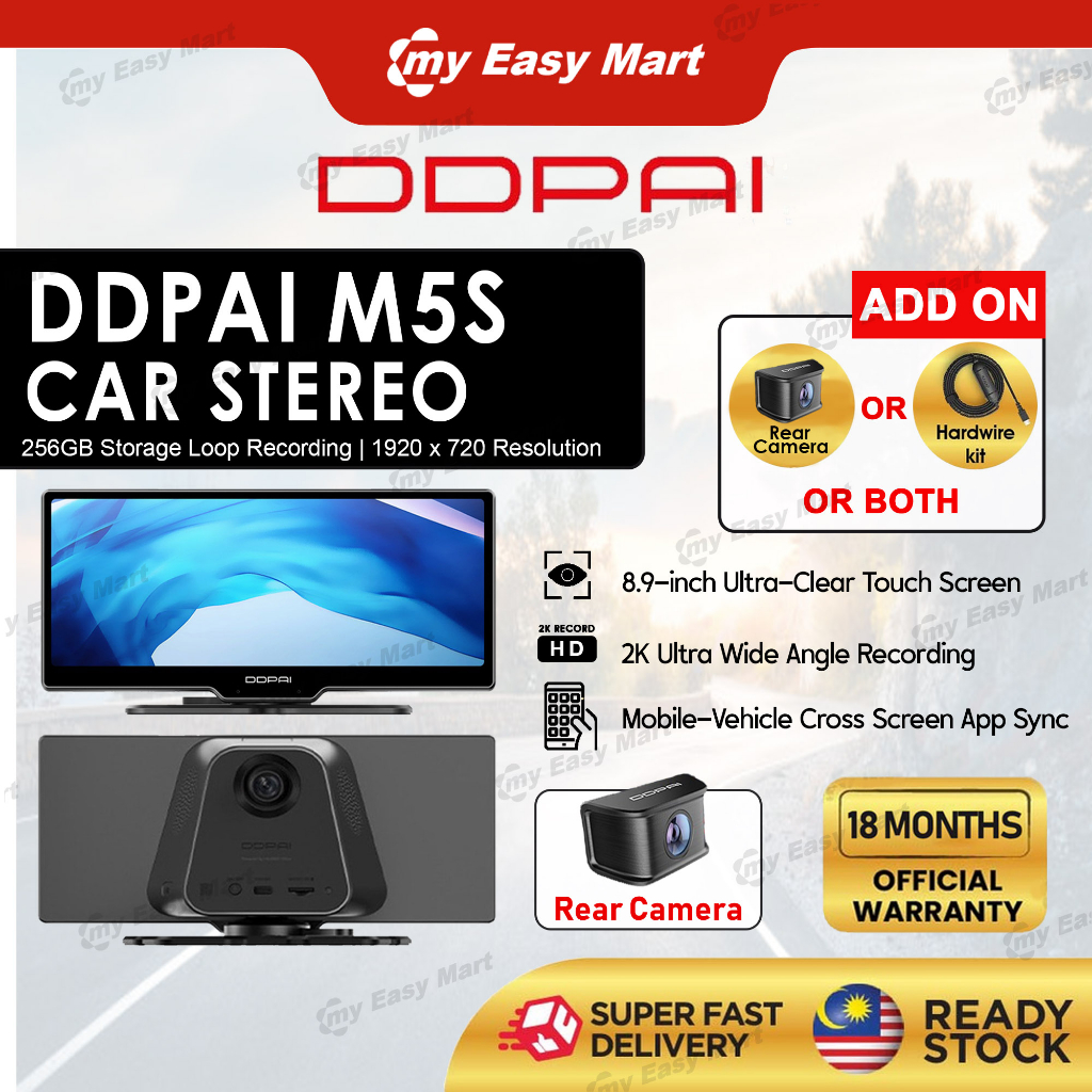 DDPAI M5S Car Stereo Dash Cam | 8.9" Touchscreen | 2K Ultra Wide Angle ...