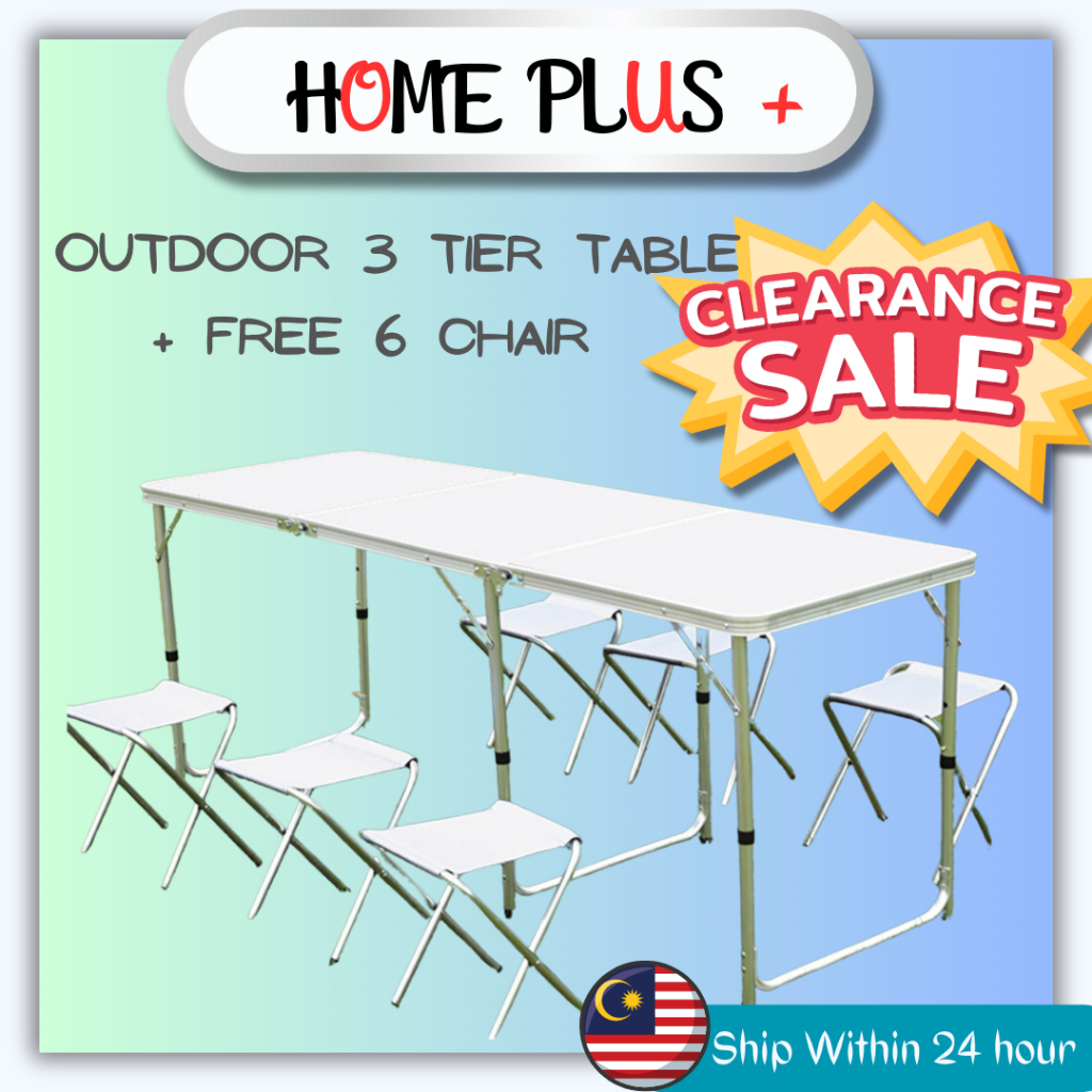 CLEARANCE DEFECT ITEM 3 Tier Foldable Table Adjustable Height Outdoor ...