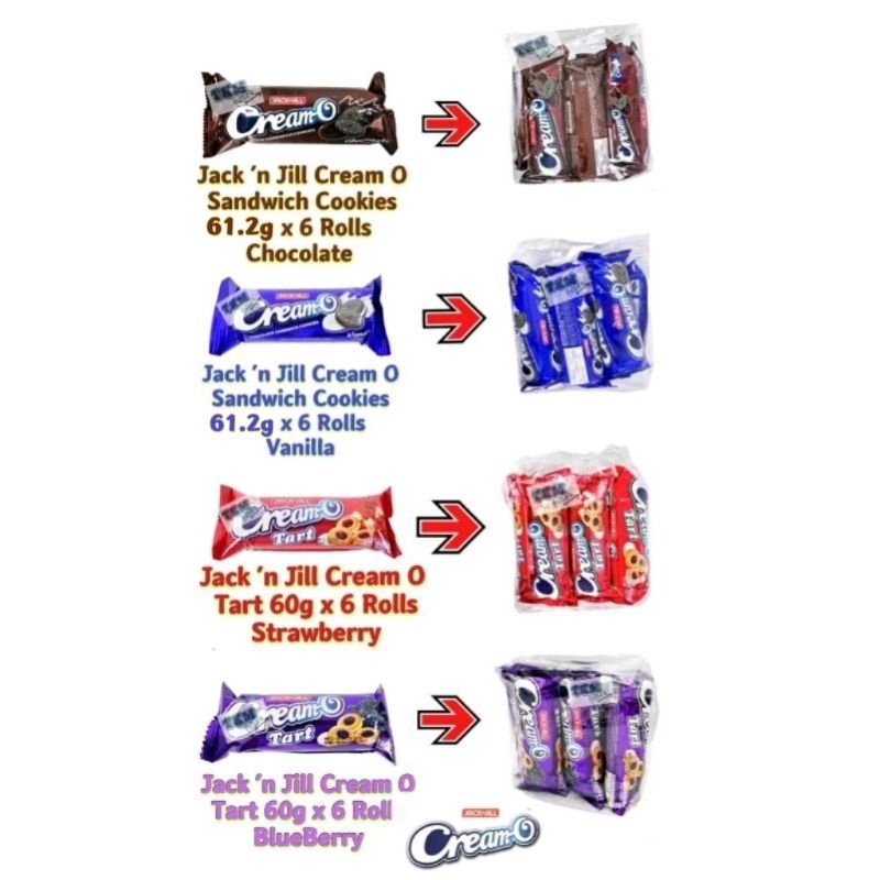 [TKM] Jack 'n Jill Cream O [ Sandwich Cookies 61.2g ] / [ Tart 60g ] ( x 6Rolls ) | Shopee Malaysia