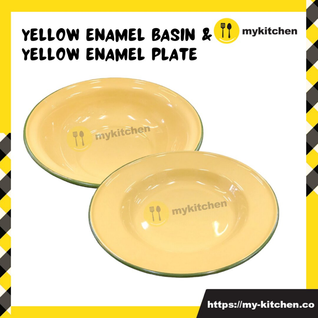 [MY KITCHEN] Yellow Enamel Basin Yellow Enamel Plate Dinnerware Simple ...