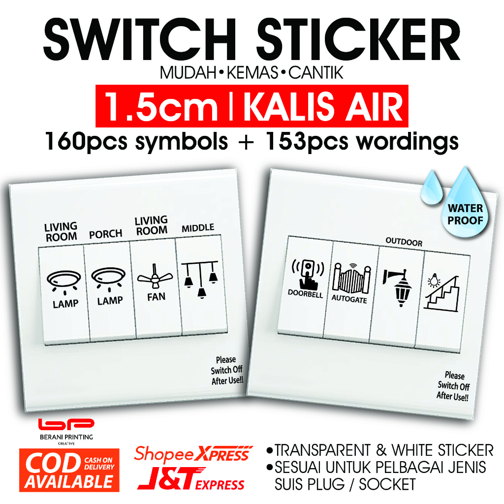 Sticker Label Switch Plug / Socket Symbol & Word for Whole House ...