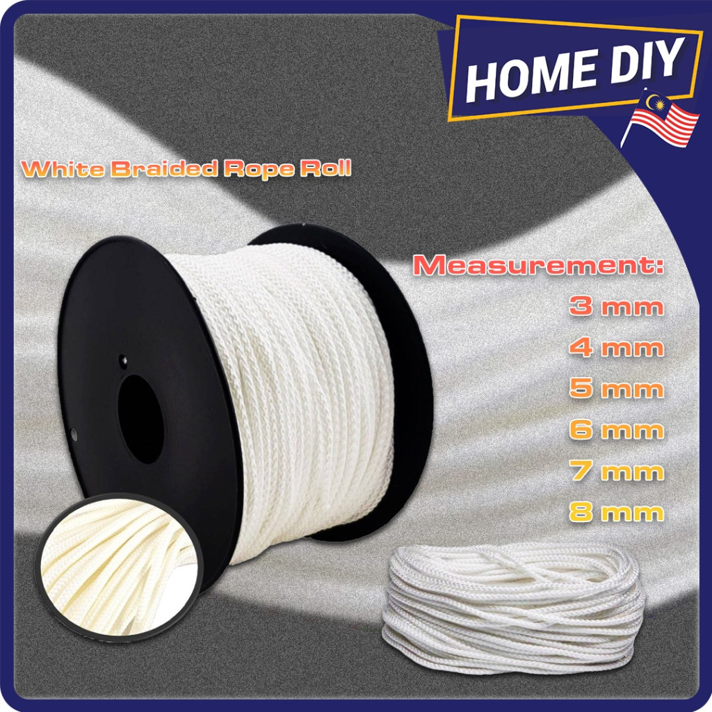 White Braided Rope Roll (3mm-8mm) / Nylon Polyester Rope / Nylon Rope ...