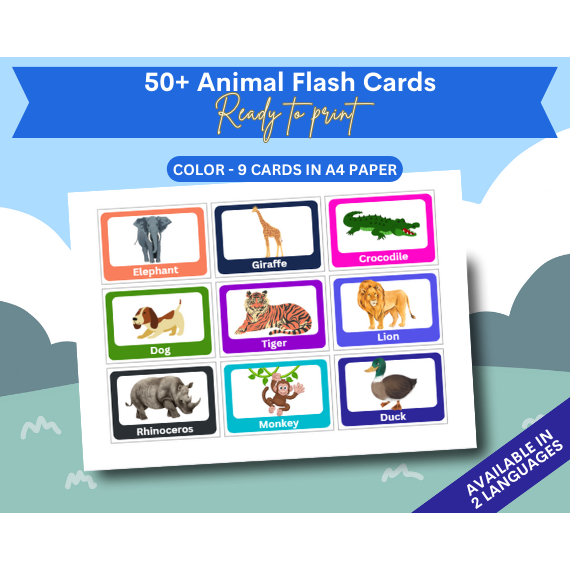 50+ Animal Flashcards PDF Soft Copy Printable, Flashcard Animal, Animal ...