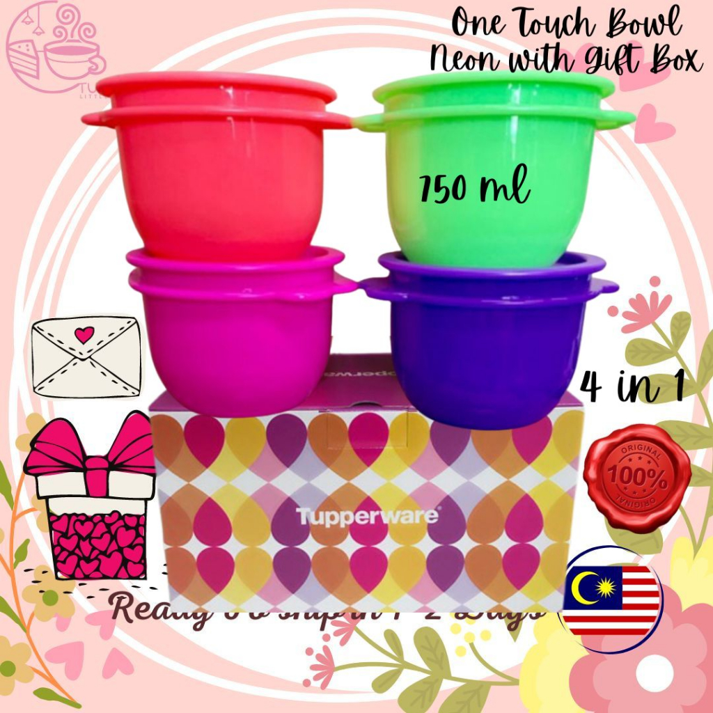 Hadiah Tupperware One Touch Bowl Neon with Gift Box 750 mL 4 In1 ...