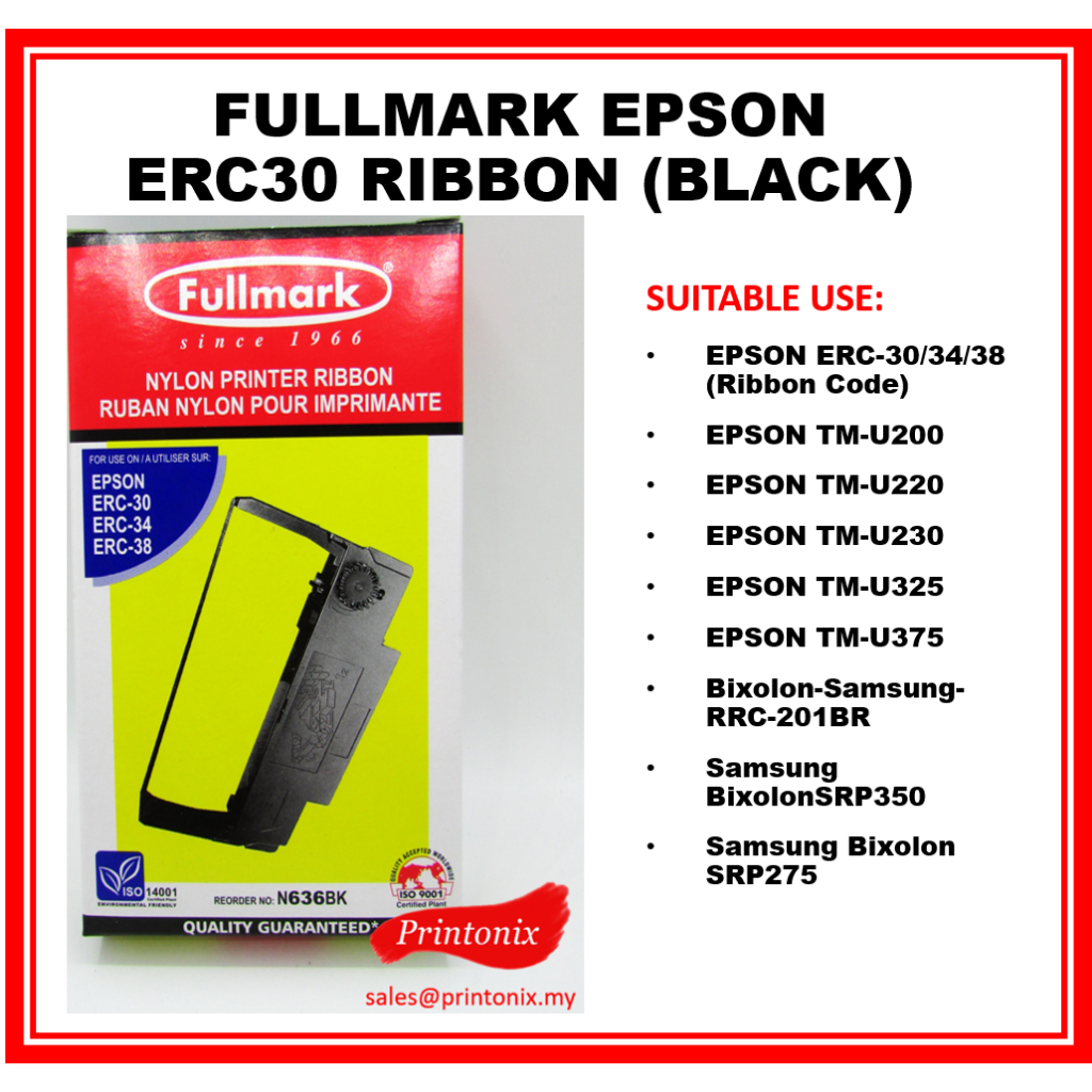 Fullmark Epson ERC 30 34 38 ERC30 ERC34 ERC38 Black N636BK Bixilon Ribbon for EPSON TM-U200 U220 ...