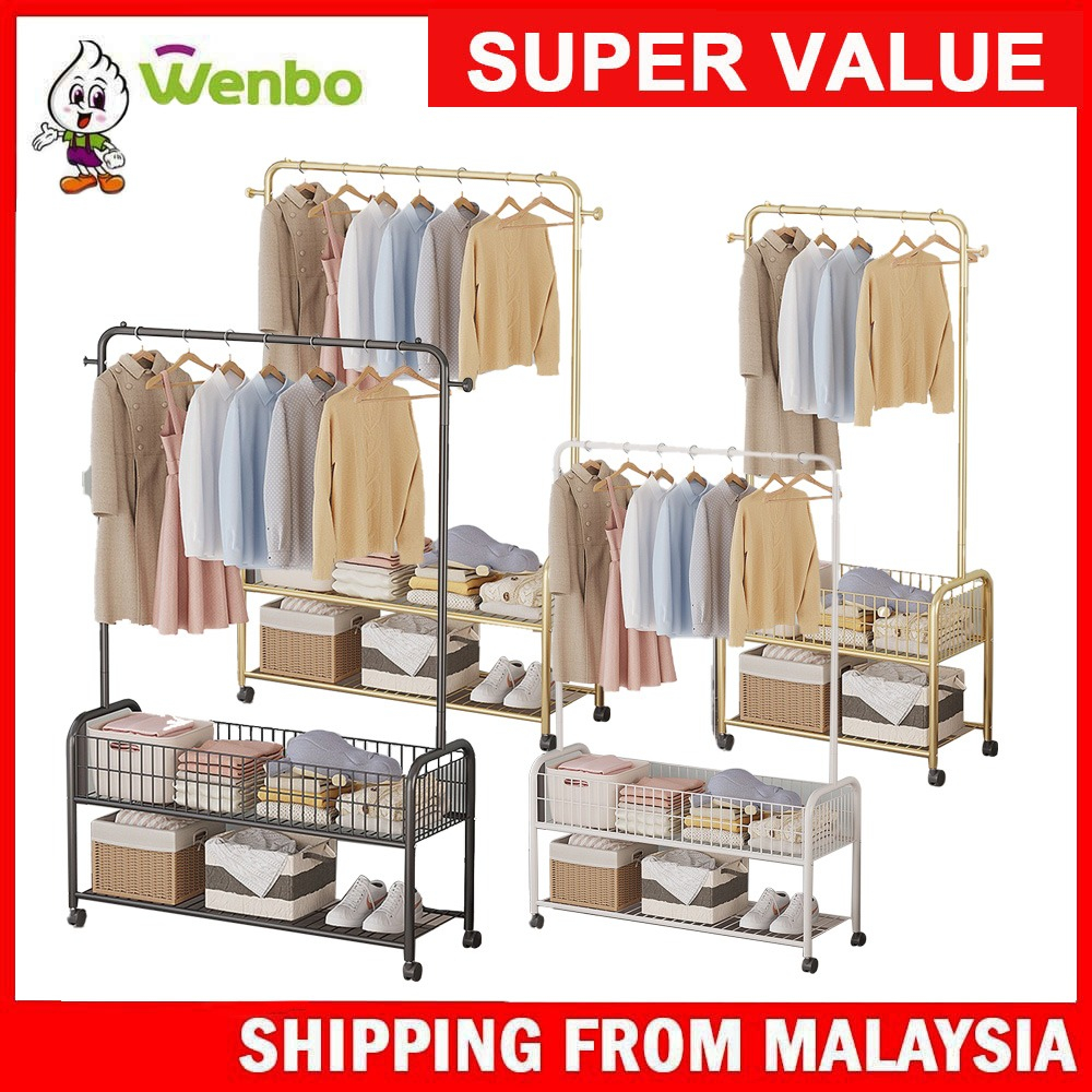 Wenbo PSD Clothes Rack Bedroom Floor Standing Shelf Clothes Hanger ...