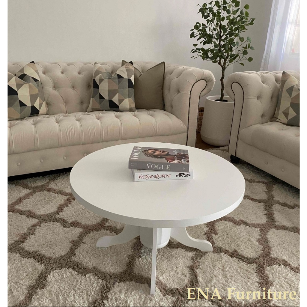 Solid Wood Round Coffee Table 75cm / Side Table / Meja Kopi Bulat ...