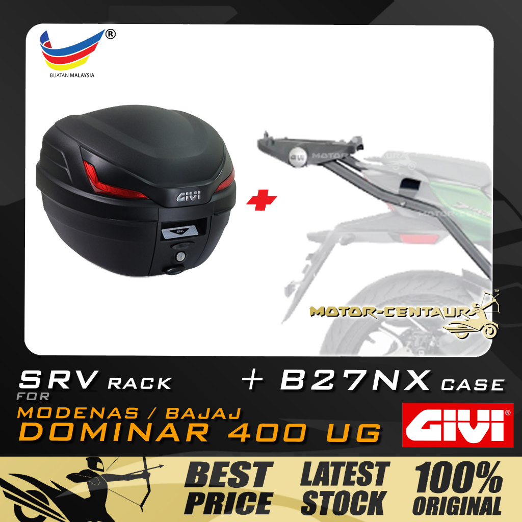 SET KOMBO KOTAK/BOX GIVI B27/B270/B32/B33/B42/B45/E43 TOP CASE + GIVI MODENAS DOMINAR 400 UG (V1 ...