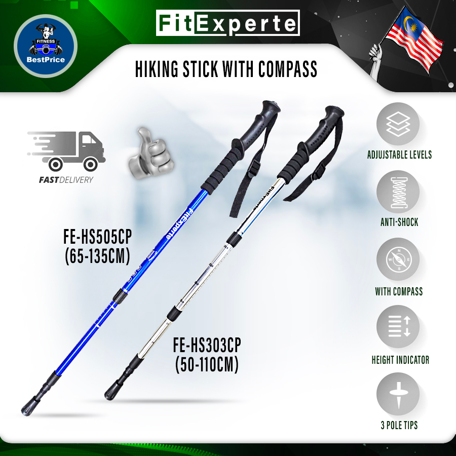BPS FitExperte Top Grade Hiking Stick wt Compass Anti Shock Protection ...