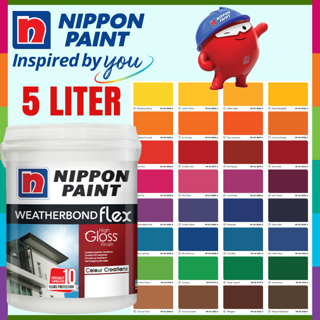 🔥 FOC FREE GIFT 🔥5 LITER NIPPON WEATHERBOND FLEX EXTERIOR WALL PAINT ...