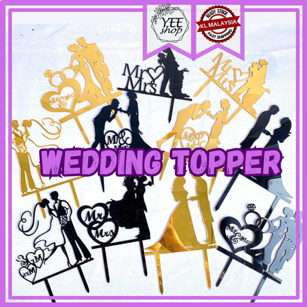 | Cake Decoration | Wedding Mr. & Mrs. Bride Groom Silhouette Engaged ...