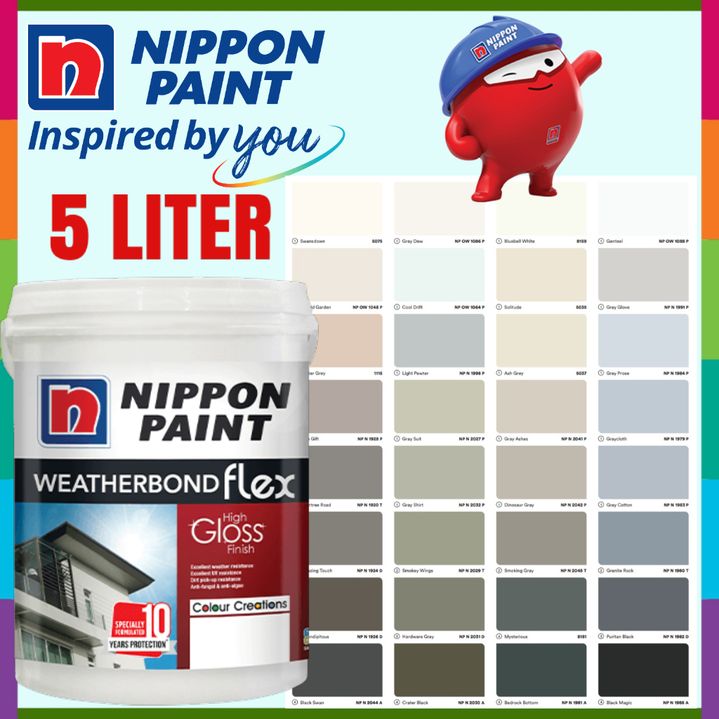 🔥 FOC FREE GIFT 🔥5 LITER NIPPON WEATHERBOND FLEX EXTERIOR WALL PAINT ...