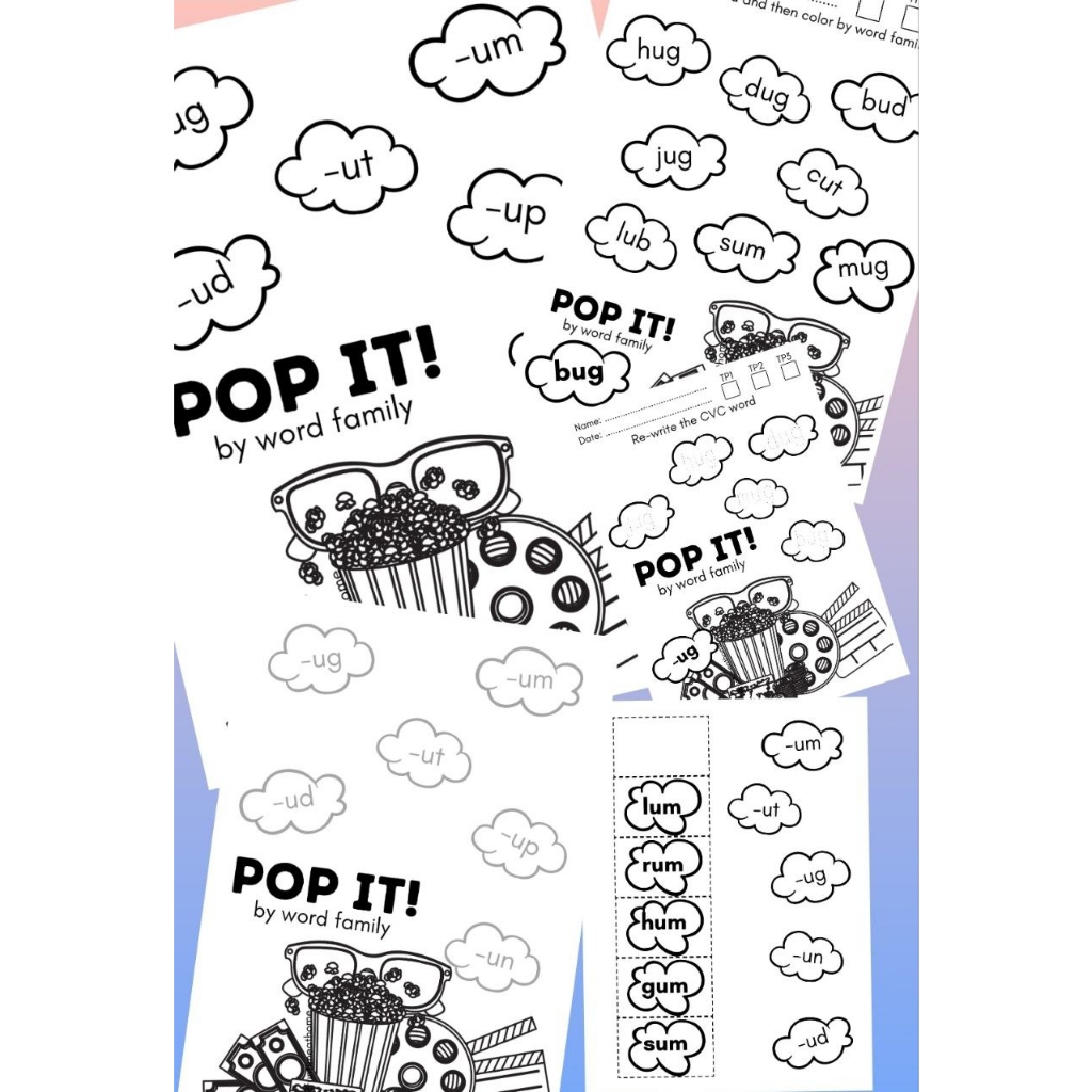 [PRINTABLE PDF] English - Pop It! CVC word family (popcorn theme ...