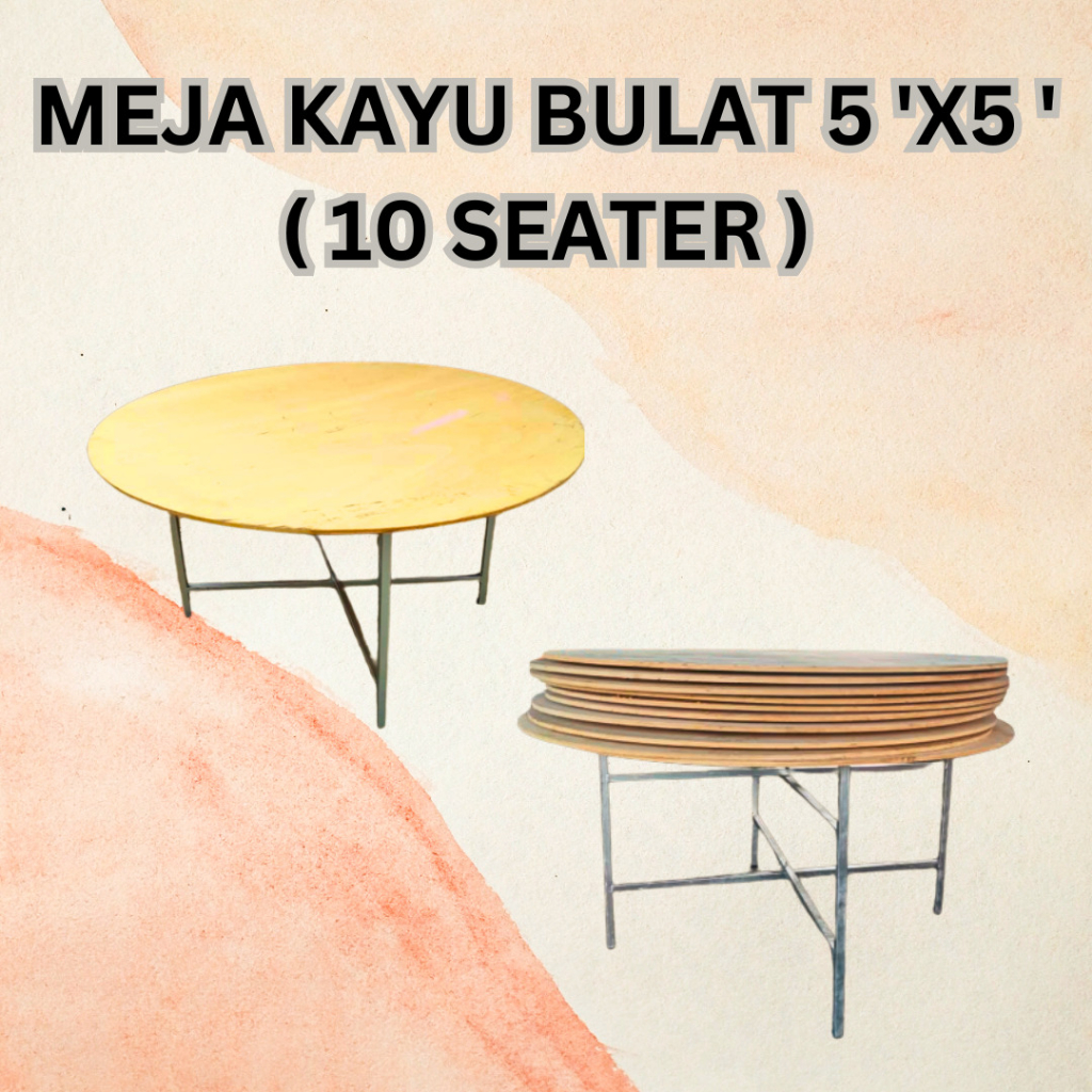 SET MEJA KAYU BULAT 5 KAKI X 5 KAKI (10 SEATER) / MEJA MAKAN KENDURI ...