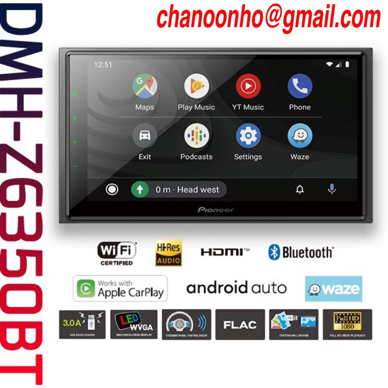 Pioneer DMH-Z6350BT - 7 inch Hi-Res Audio Car Player with Wireless Apple CarPlay / Android Auto ...