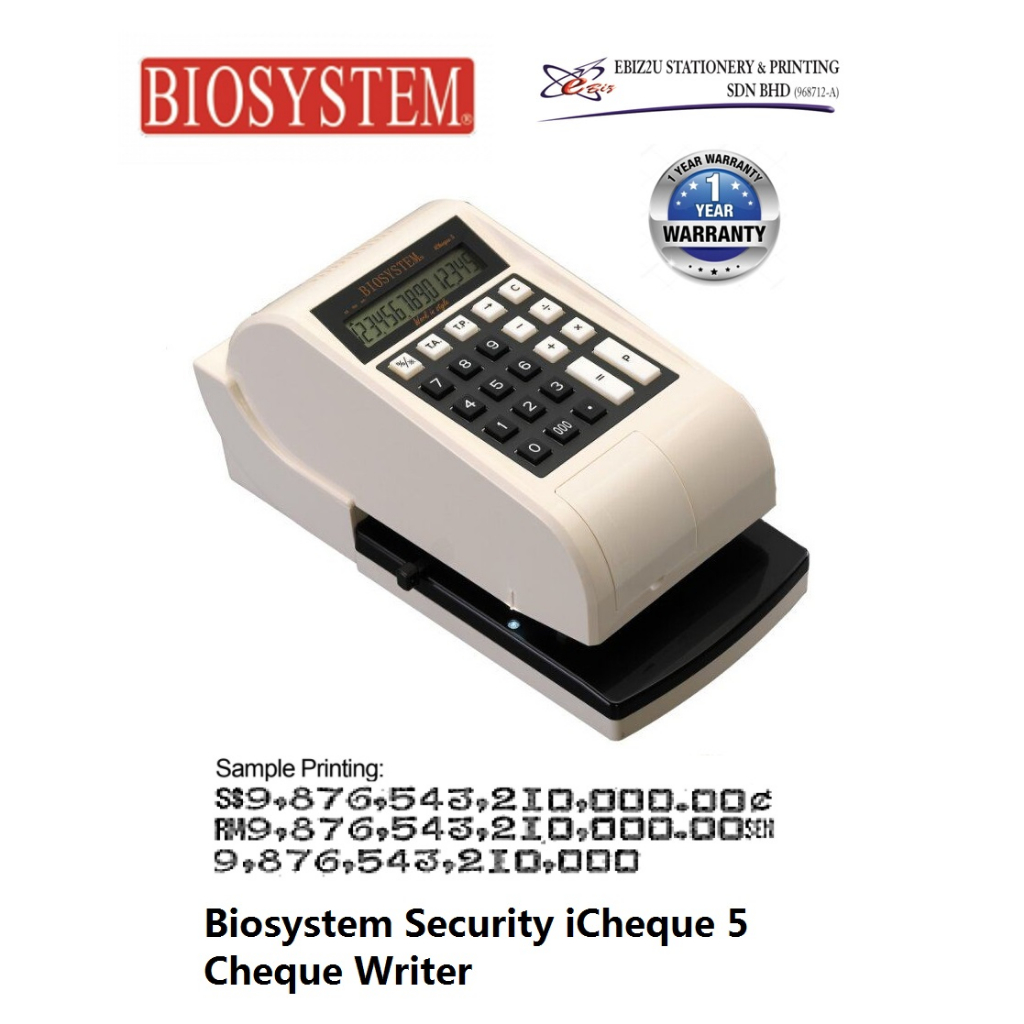 Biosystem Security iCheque 5 Cheque Writer (cheque printing machine ...