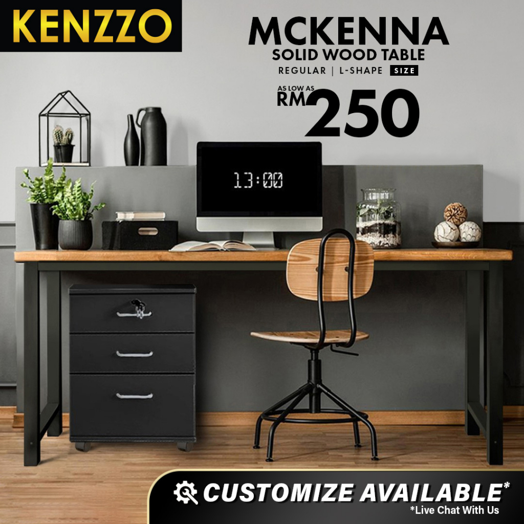 KENZZO: MCKENNA SOLID WOOD TABLE/Study Table/Meja/L Shape Table ...