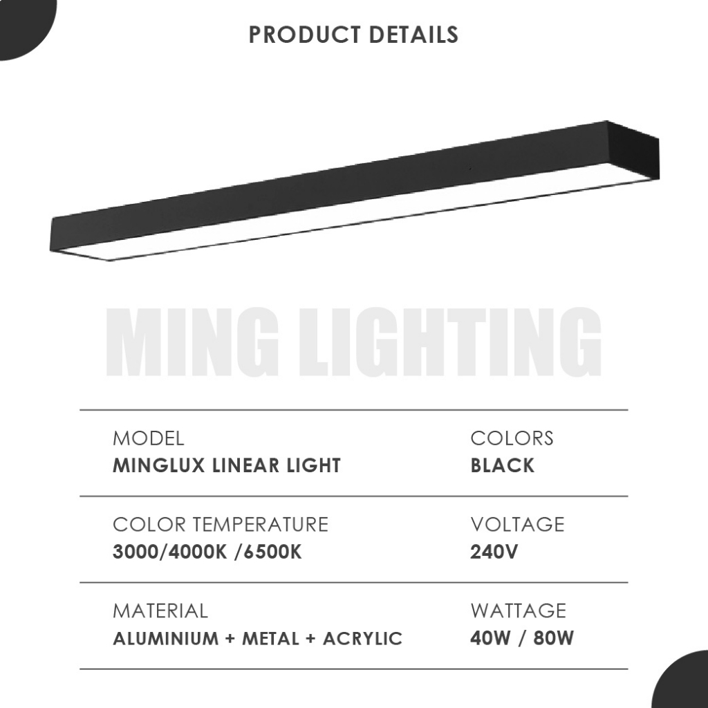 Office Linear Light 40W 80W LED Batten Light 4ft 2ft Strip Lights Tube ...