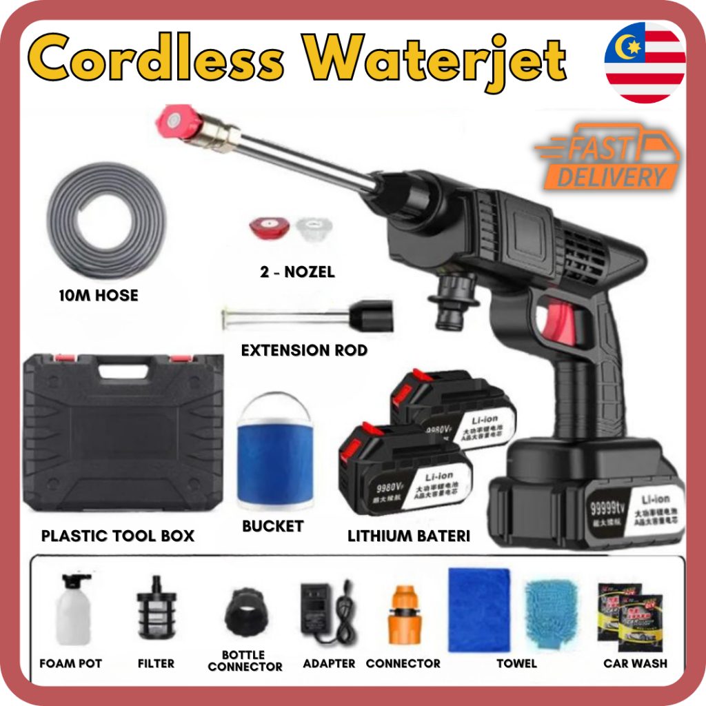 Cordless Water Jet Portable Car Wash High Pressure Waterjet Gun Machine Spray Cleaner Gardening ...