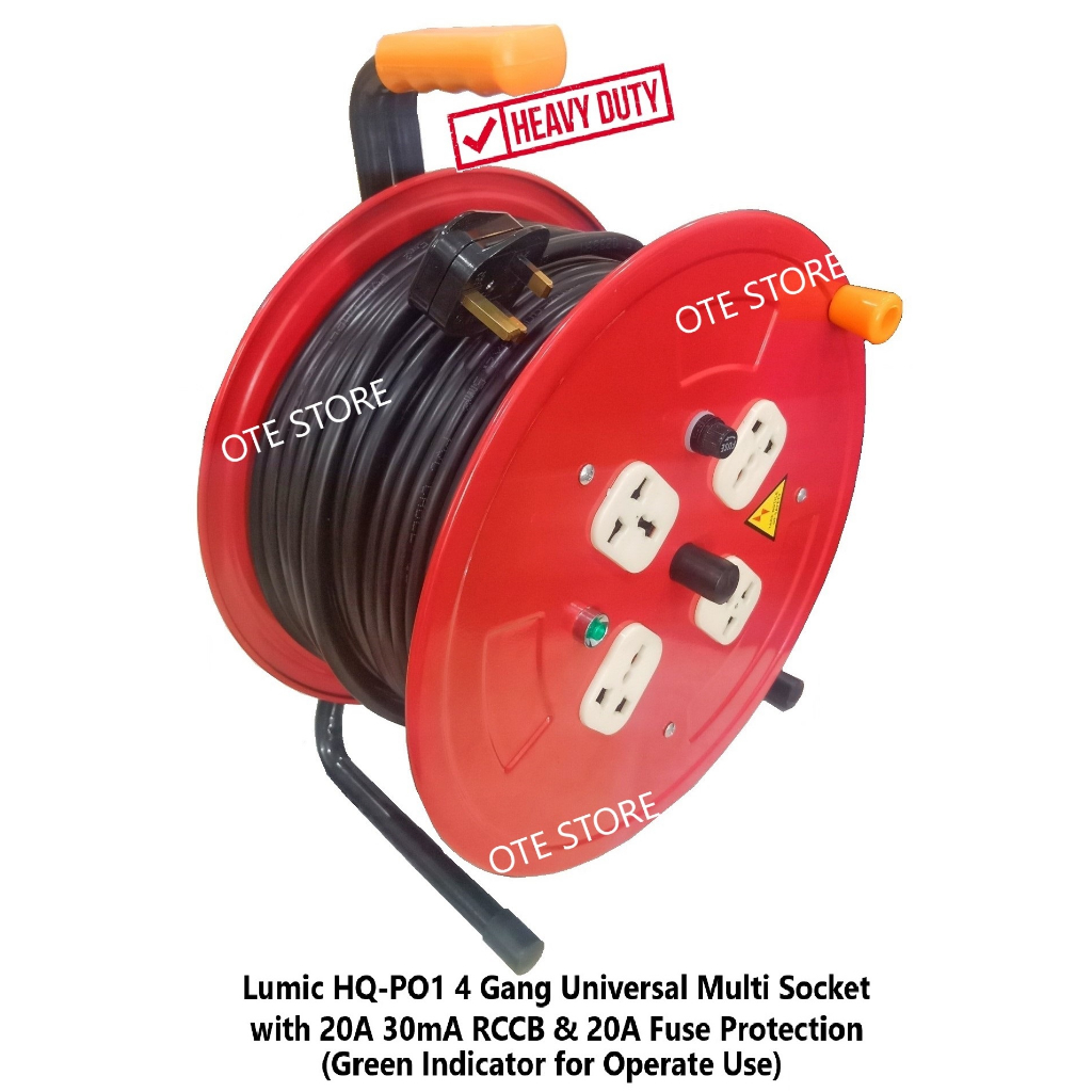 LUMIC HQ-PO1 4G 13A UNIVERSAL SOCKET HEAVY DUTY CABLE REEL SET C/W 20A ...