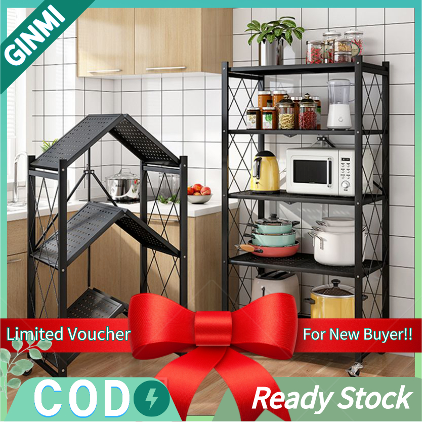 Foldable Storage Rack Multipurpose Kitchen Rack 3/4/5Tier With Wheels ...