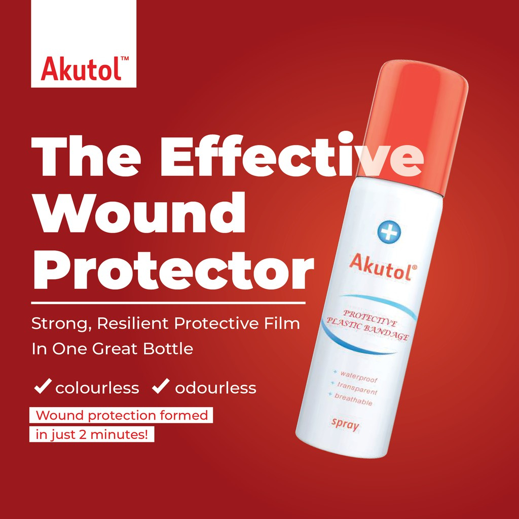 AKUTOL PROTECTIVE PLASTIC BANDAGE SPRAY 60ML-WATERPROOF/TRANSPARENT ...