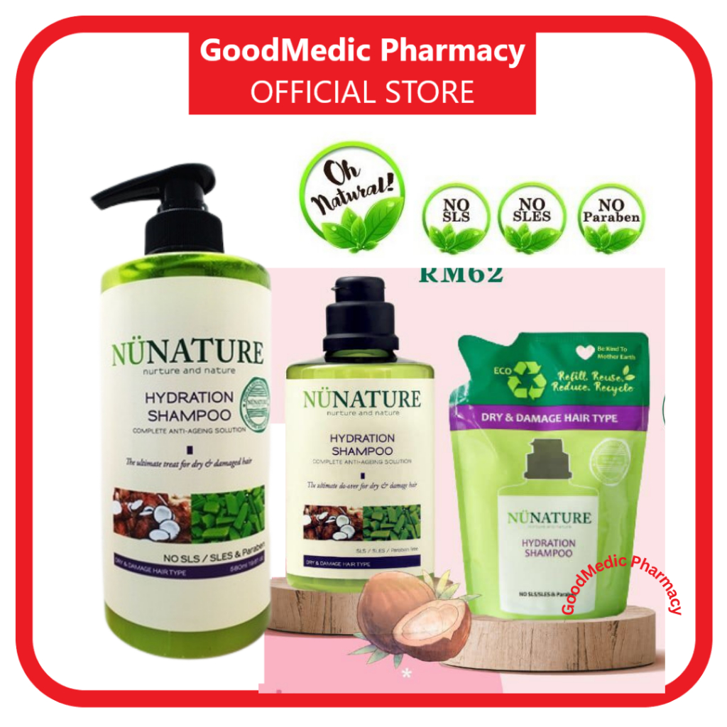 NuNature Hydration Shampoo 580ml /450ml / Refill Pack 400ml (Nu Nature ...